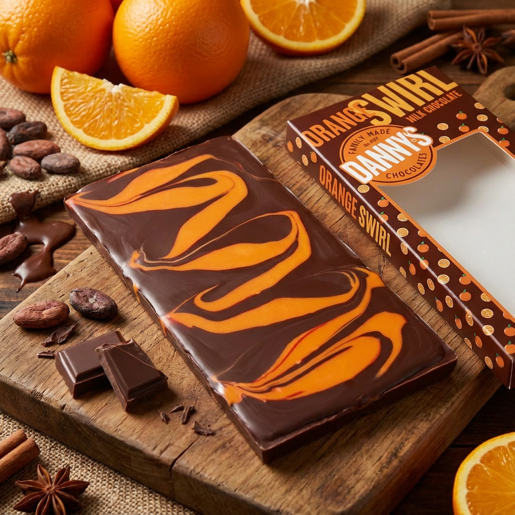 Danny’s Orange Swirl Milk Chocolate Bar (80g) | Purpink – Purpink Gifts Ltd
