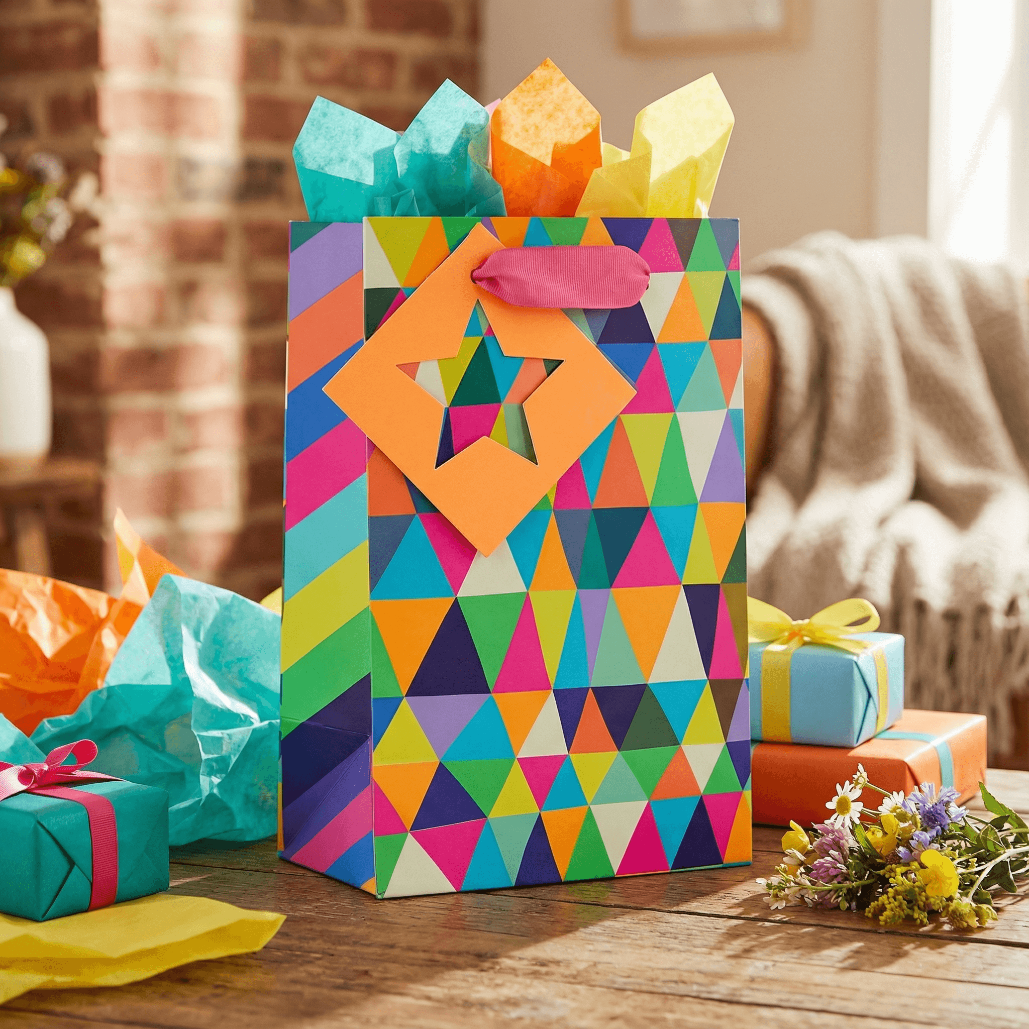 Triangles Gift Bag – Colourful Geometric Small & Medium Bags | Purpink ...
