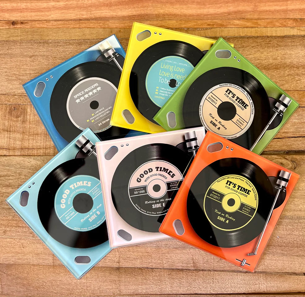 Musicology Set Of 6 Glass Record Coasters - Square – Purpink Gifts Ltd